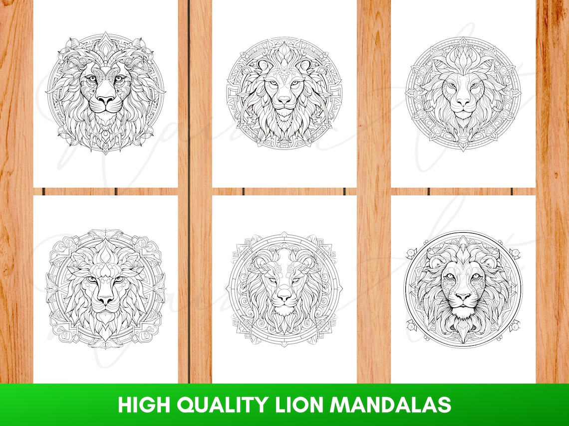 Lion Mandala Coloring Book: 30 Grayscale Coloring Pages for Kids and ...