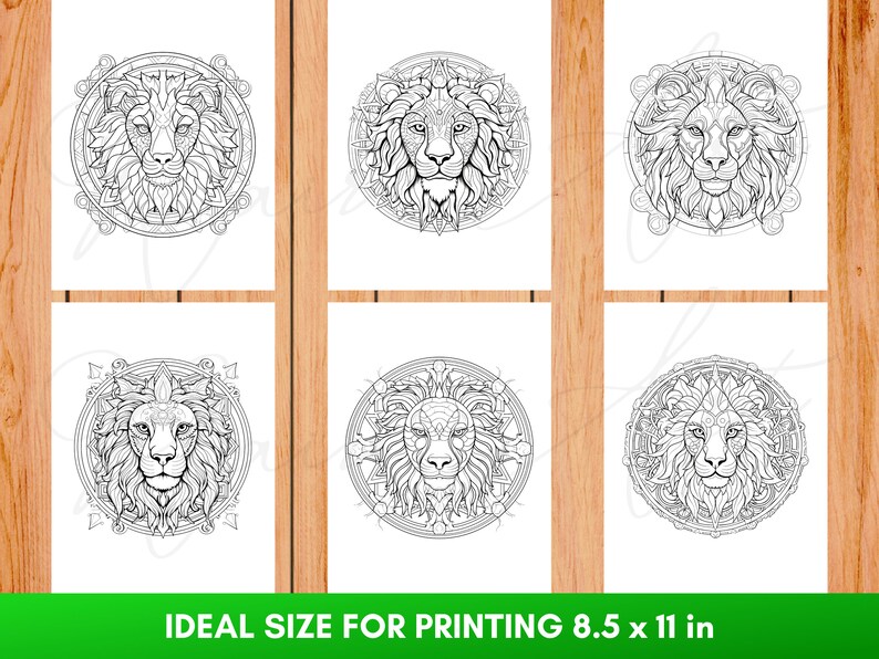 Lion Mandala Coloring Book: 30 Grayscale Coloring Pages for Kids and ...