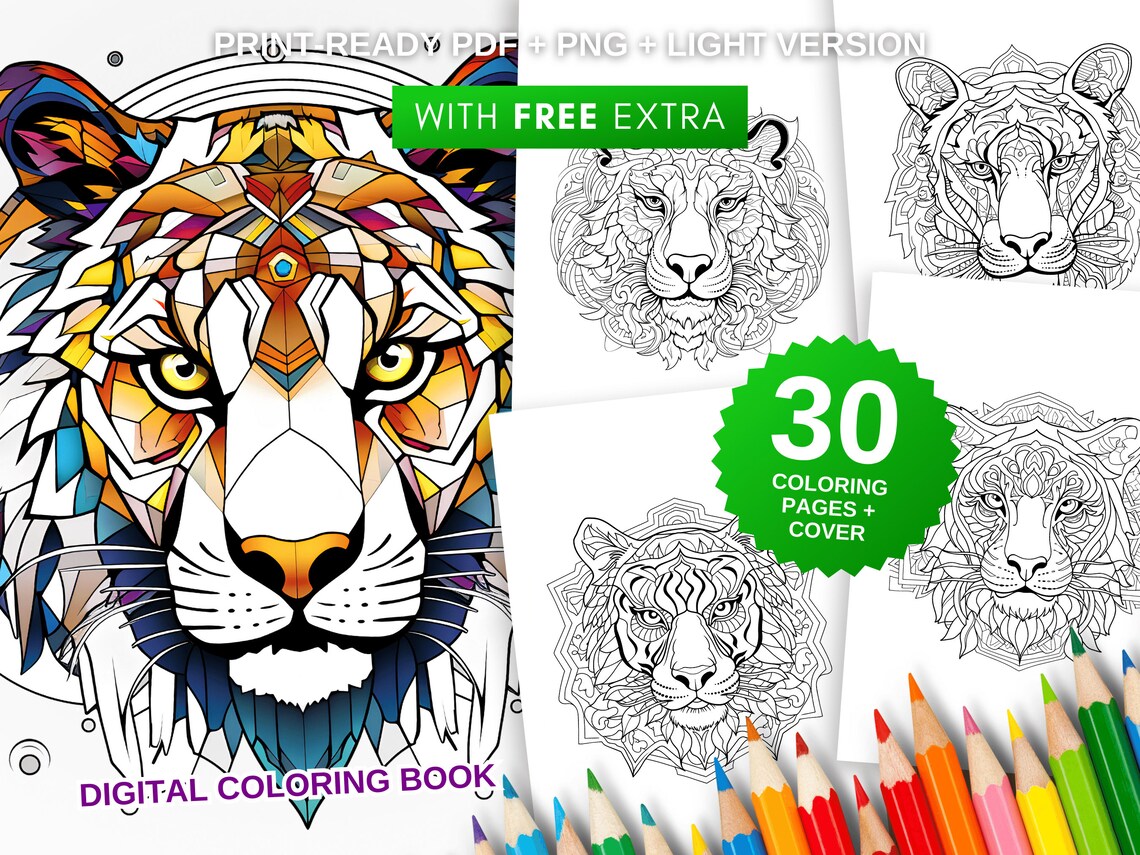 Tiger Mandala Coloring Book, 30 Coloring Pages Fo Kids and Adults ...