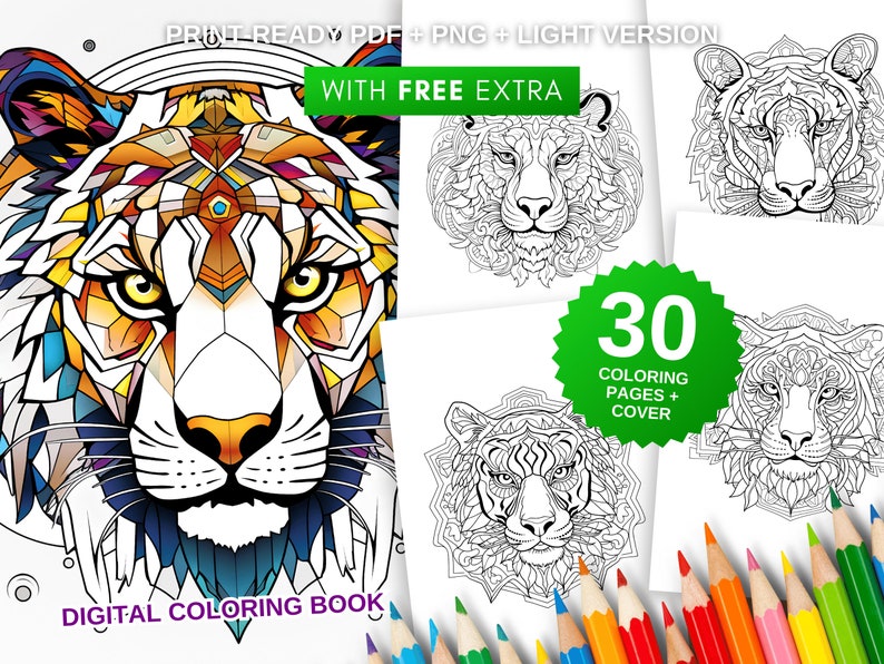 Tiger Mandala Coloring Book, 30 Coloring Pages Fo Kids and Adults ...