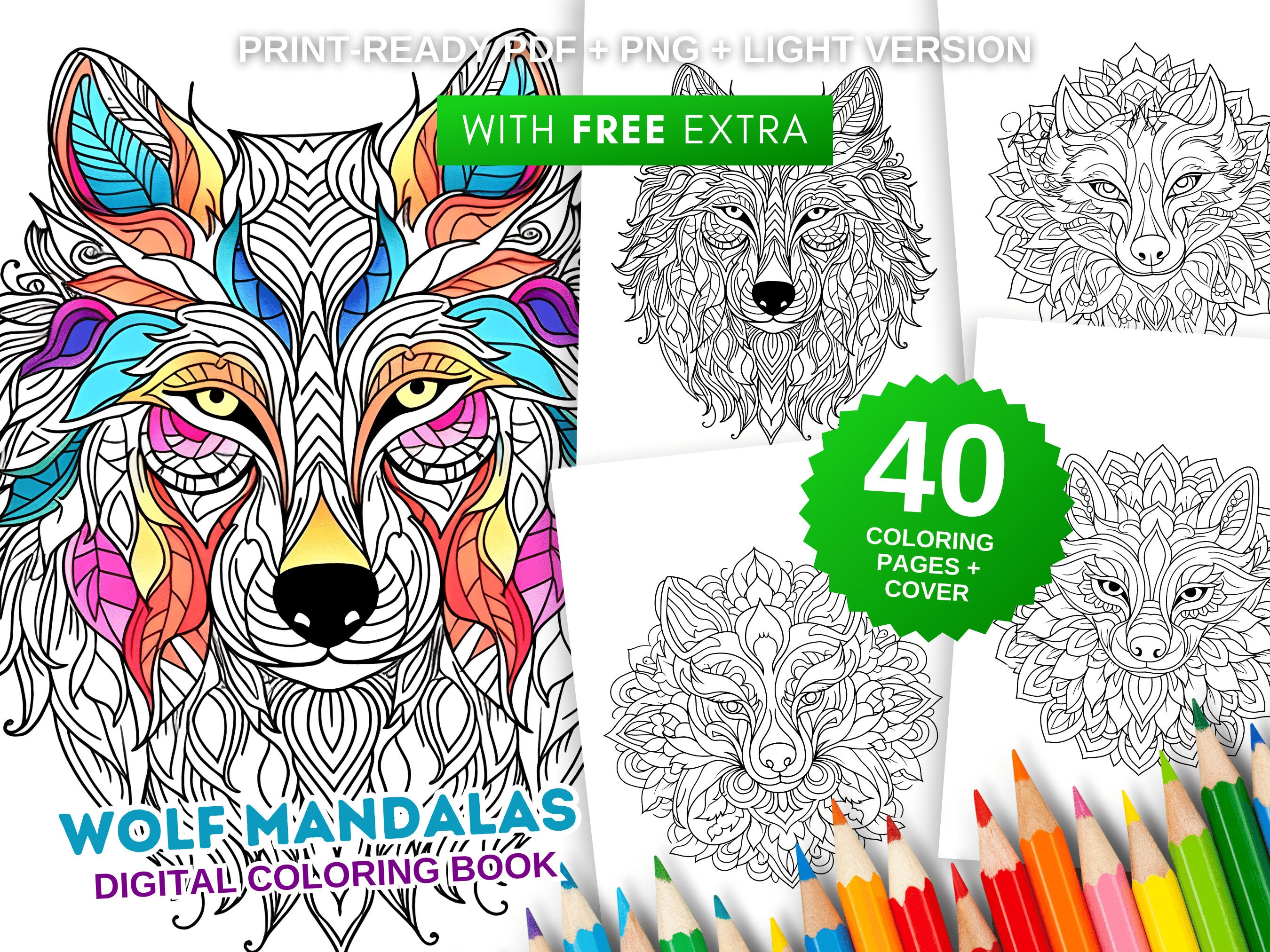 Wolf Mandalas Coloring Book: 40 Coloring Pages Fo Kids and - Etsy
