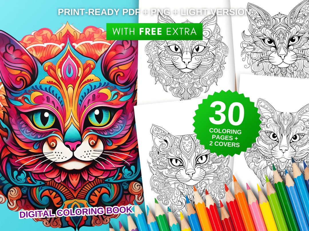 Cat Mandala Coloring Book: 30 Coloring Pages for Kids and Adults ...