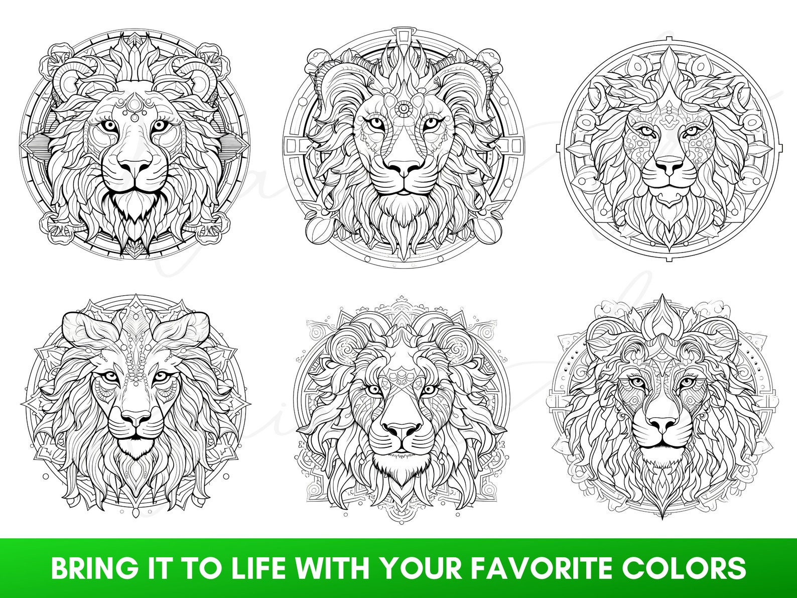 Lion Mandala Coloring Book: 30 Grayscale Coloring Pages for Kids and ...