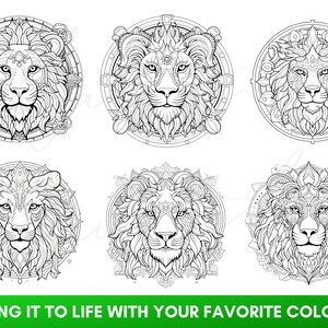 Lion Mandala Coloring Book: 30 Grayscale Coloring Pages for Kids and ...
