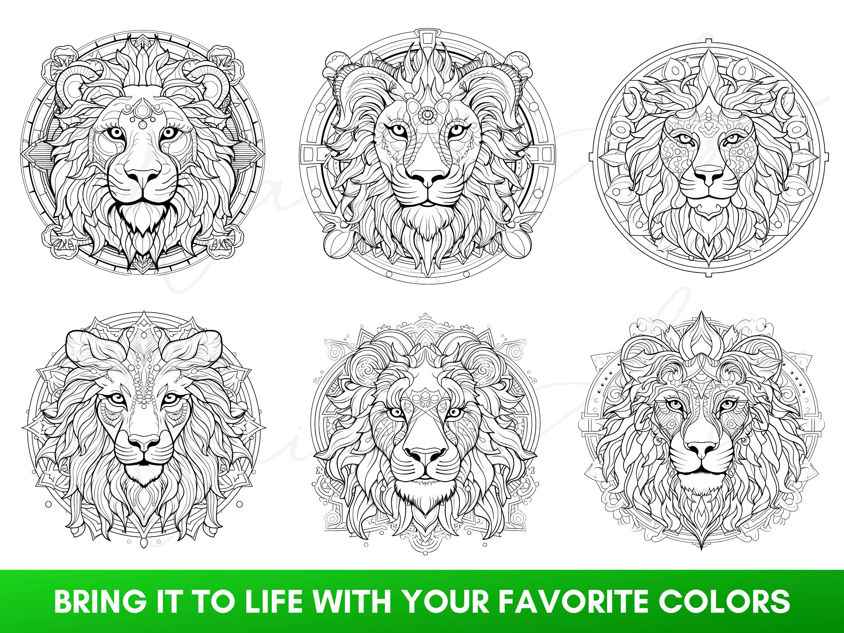 Lion Mandala Coloring Book: 30 Grayscale Coloring Pages for Kids and ...