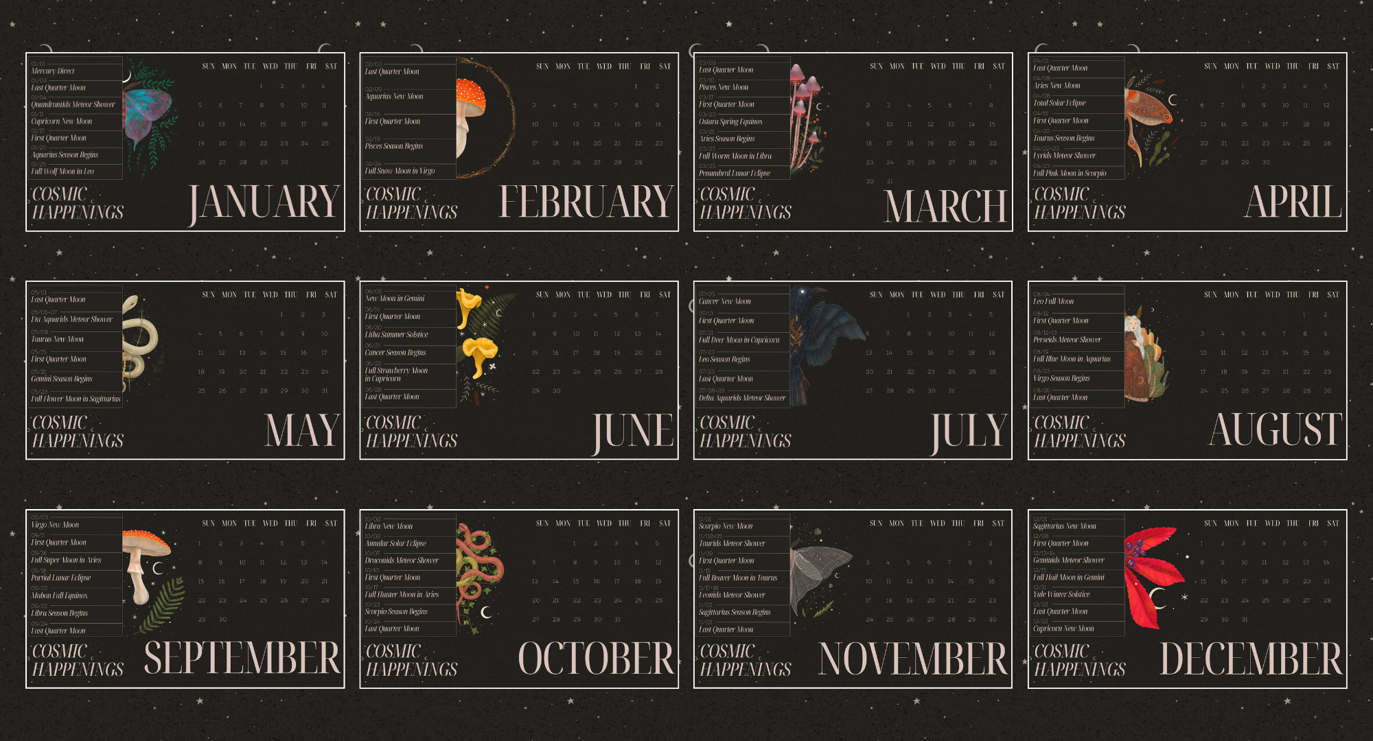 2024 Cosmic Calendar | Printable Landscape Horizontal - Etsy