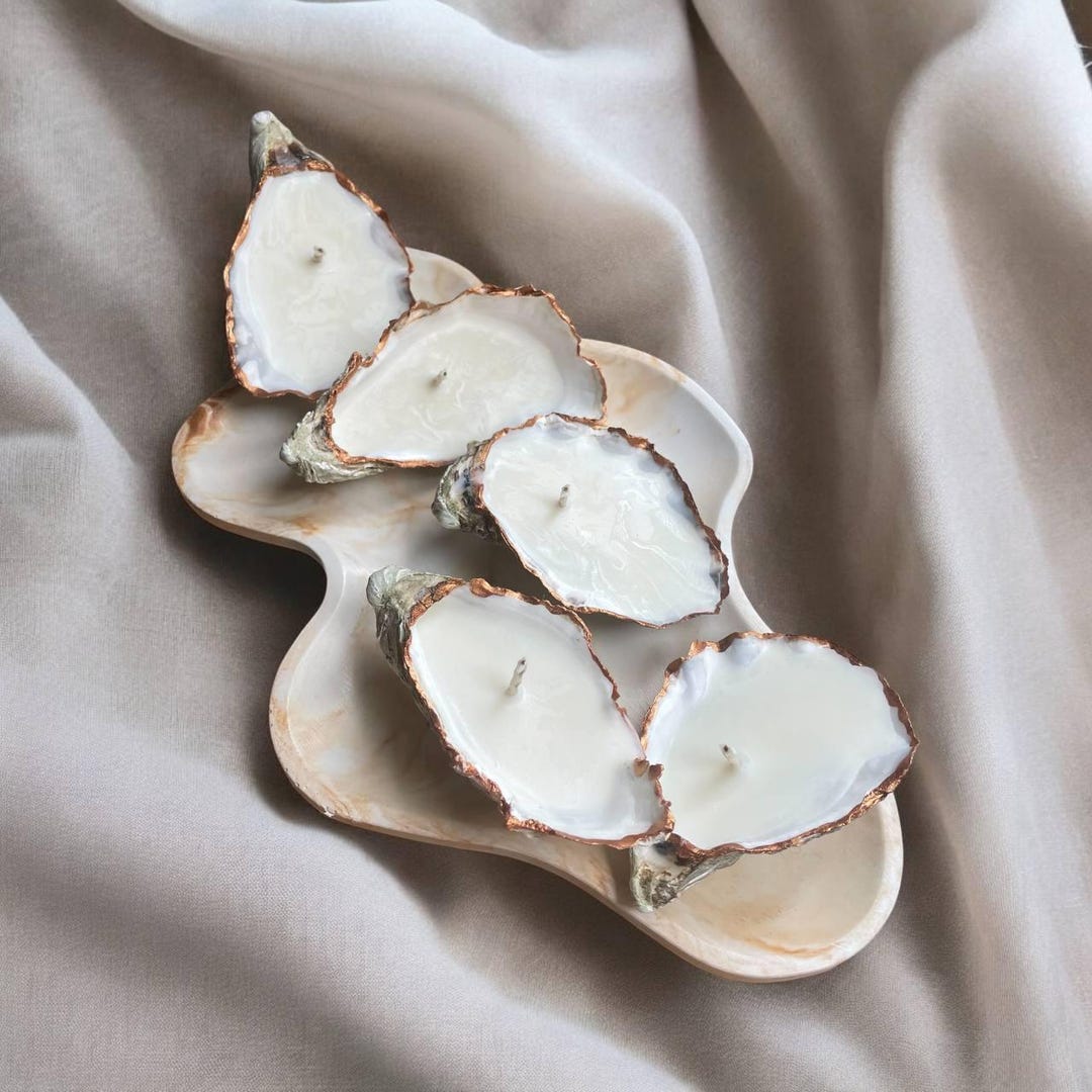 Set of 3/5/10 Candles in Oyster Shells (gold Edition) | Handmade Decor ...