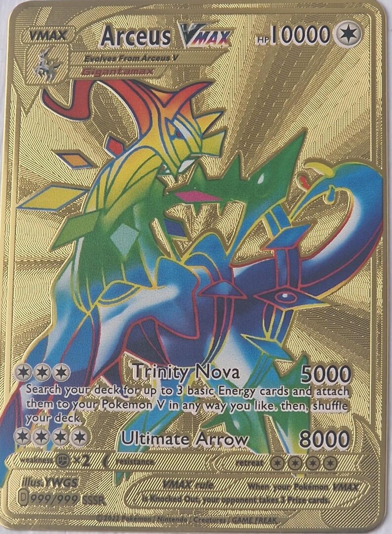 Rare Pokemon Metal Gold Card New Arceus Vmax Rainbow HP10000 Pikachu ...