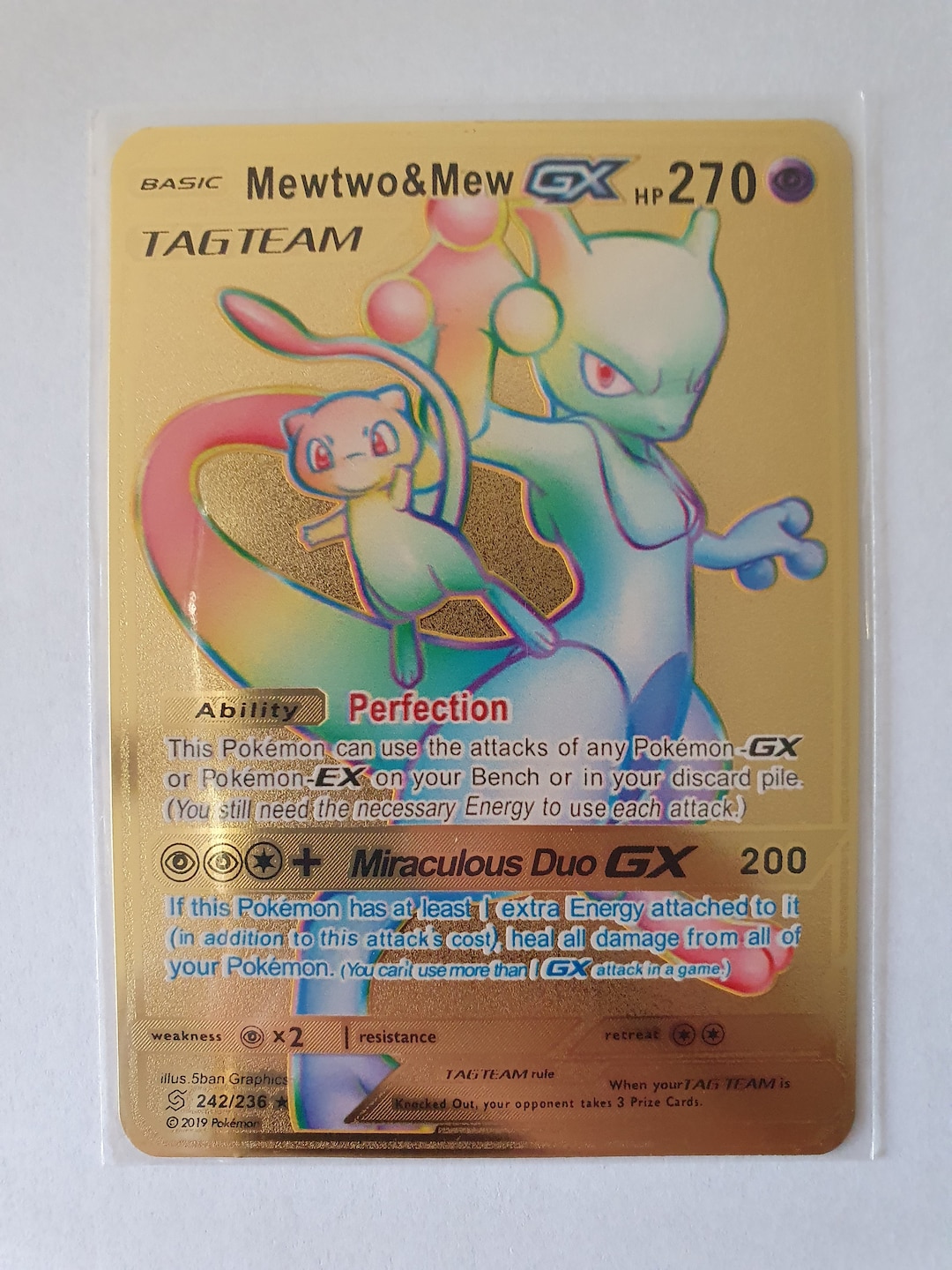 Pokemon Metal Gold Card Mewtwo&mew GX Rainbow Tag Team, Arceus ...