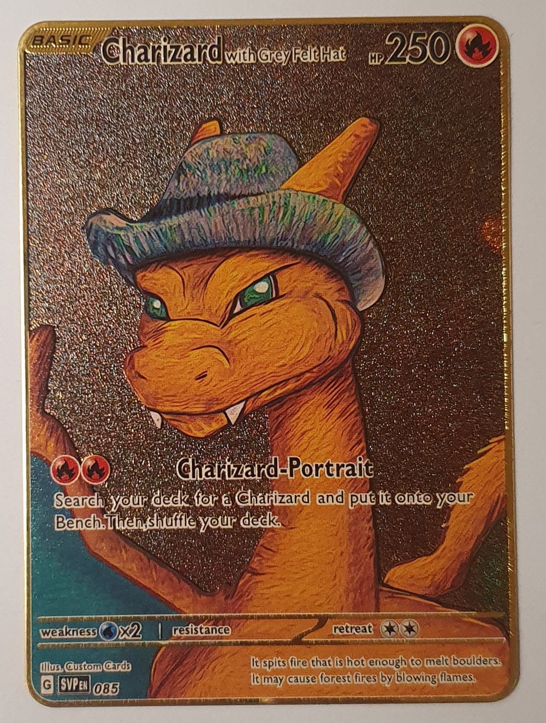 Pokemon Charizard With Grey Felt Hat Van Gogh Style Gold Metal Funart ...