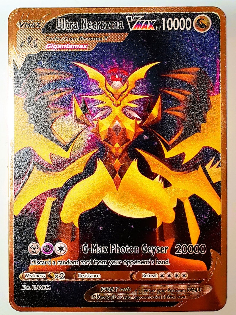 Pokemon Metal Gold Card Ultra Necrozma Vmax HP 10000,charizard,pikachu ...