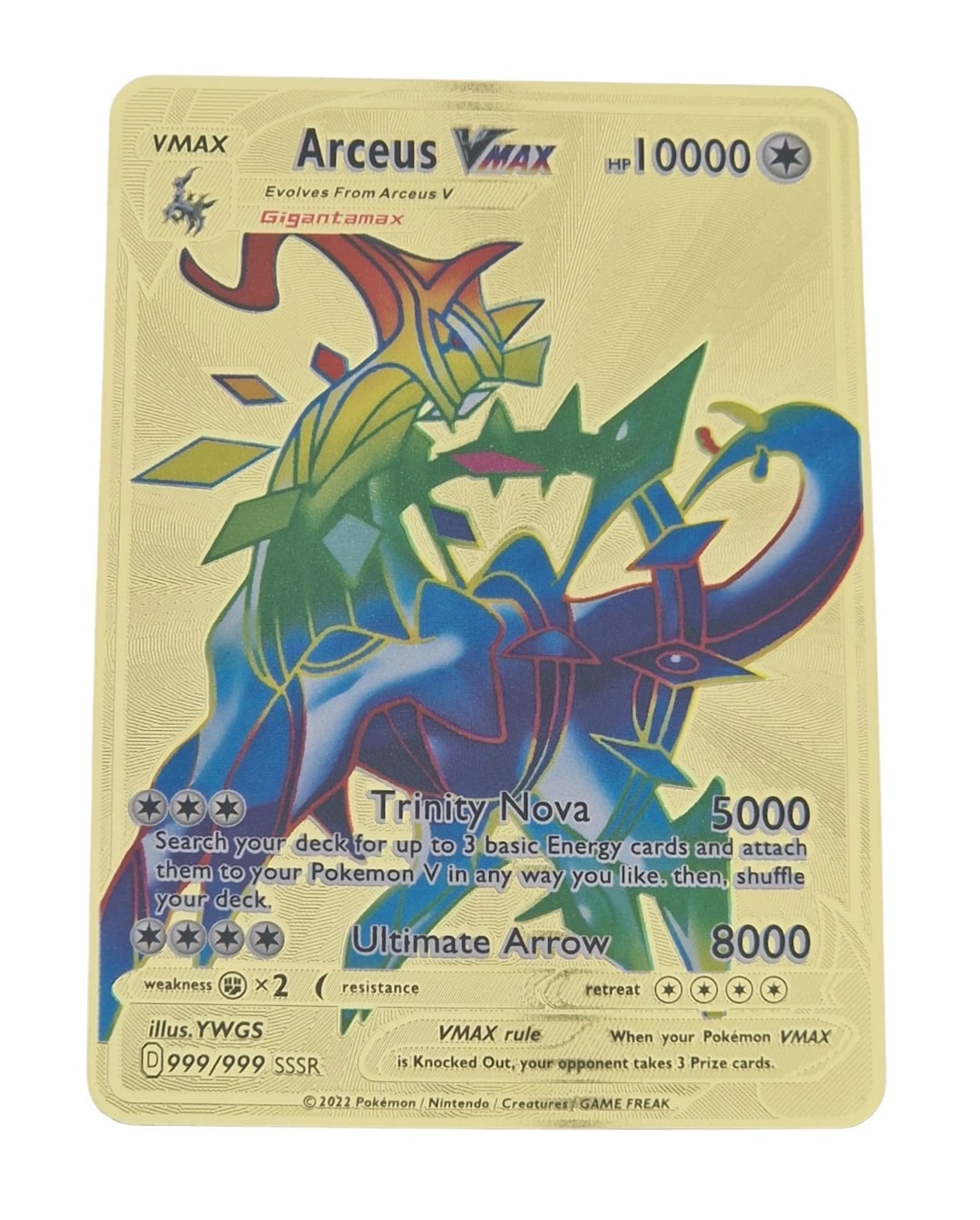 Pokemon Metal Gold Card New Arceus Vmax Rainbow HP10000 - Etsy