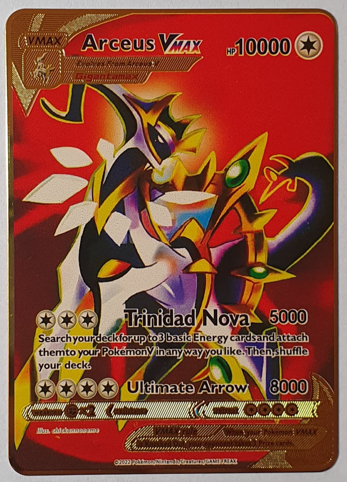 Pokemon Metal Gold Card Arceus Vmax Red HP10000 Pikachu, Charizard,mega ...