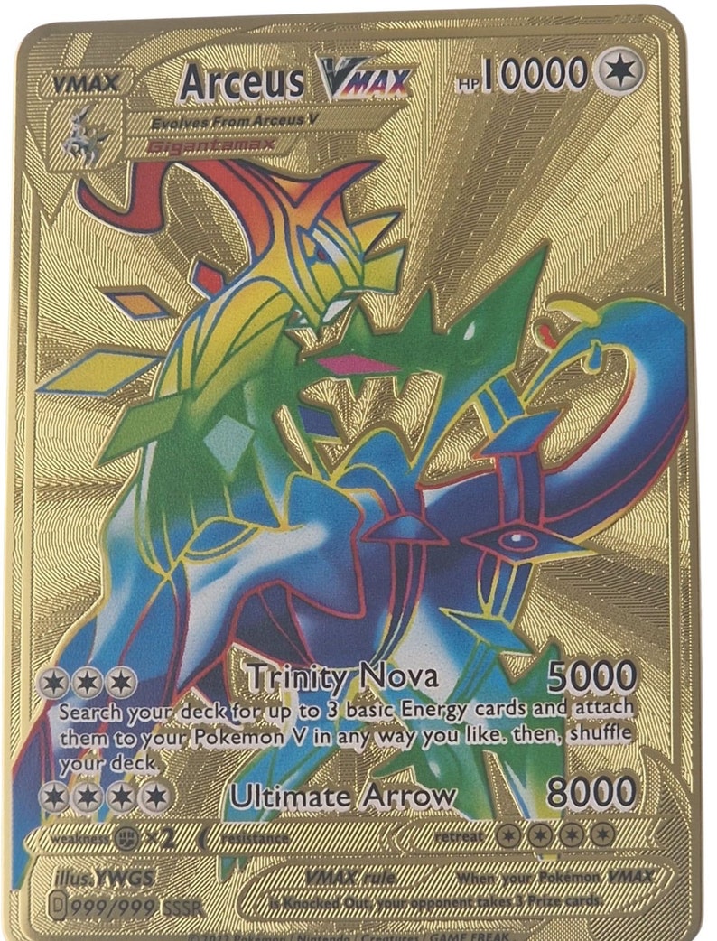 Pokemon Metal Gold Card New Arceus Vmax Rainbow HP10000 Pikachu ...