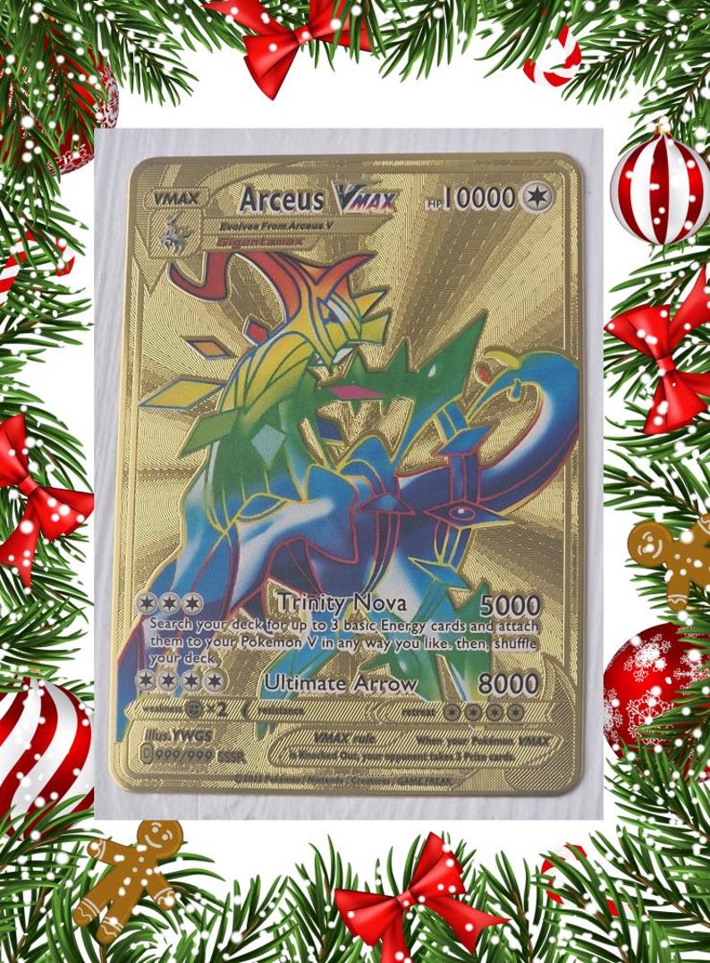 Rare Pokemon Metal Gold Card New Arceus Vmax Rainbow HP10000 Pikachu ...
