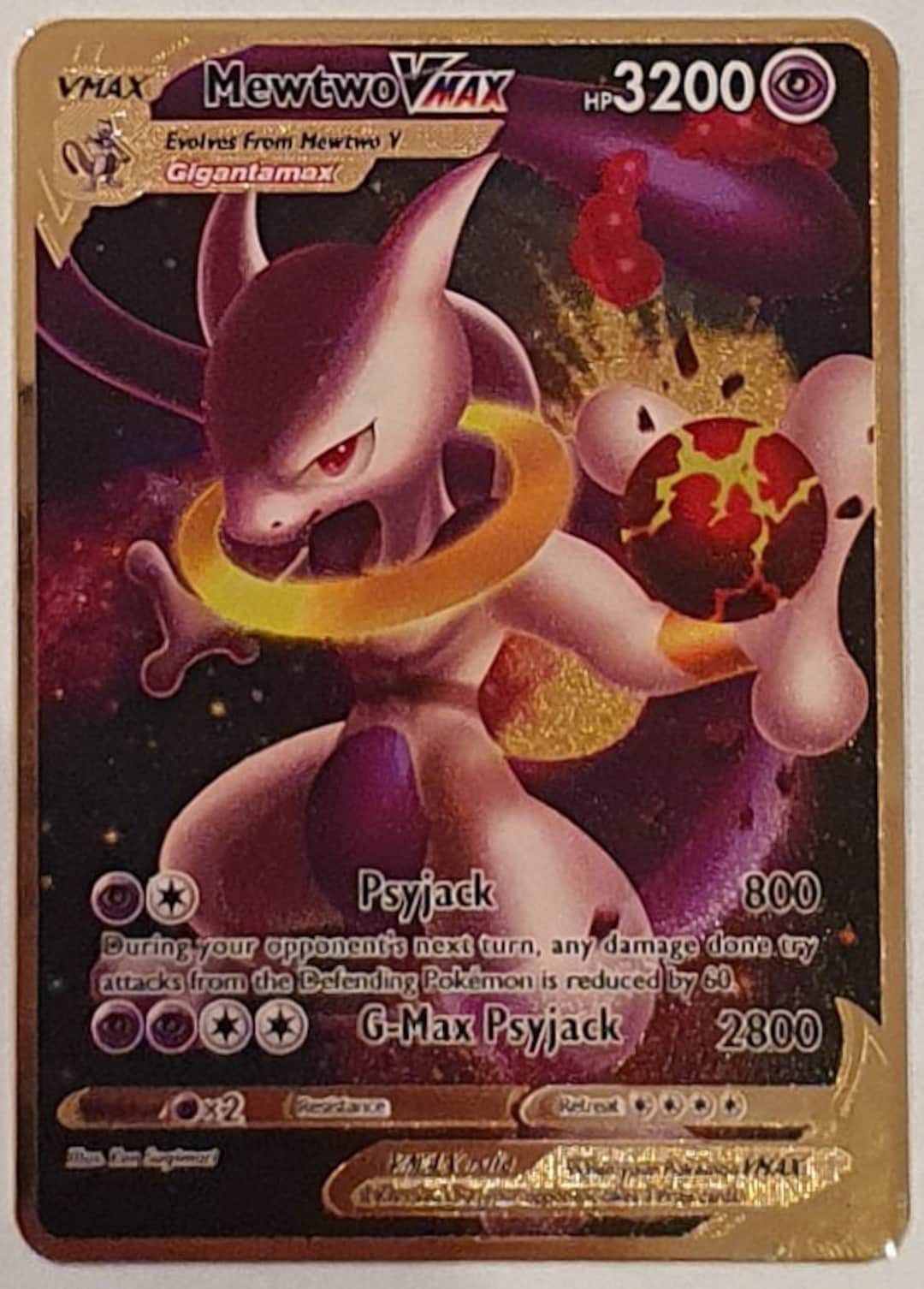 Pokemon Metal Gold Card Mewtwo VMAX HP3200, Arceus , Pikachu, Charizard ...