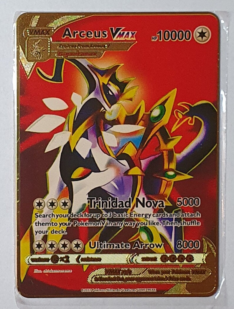 Pokemon Metal Gold Card Arceus Vmax Red HP10000 Pikachu - Etsy