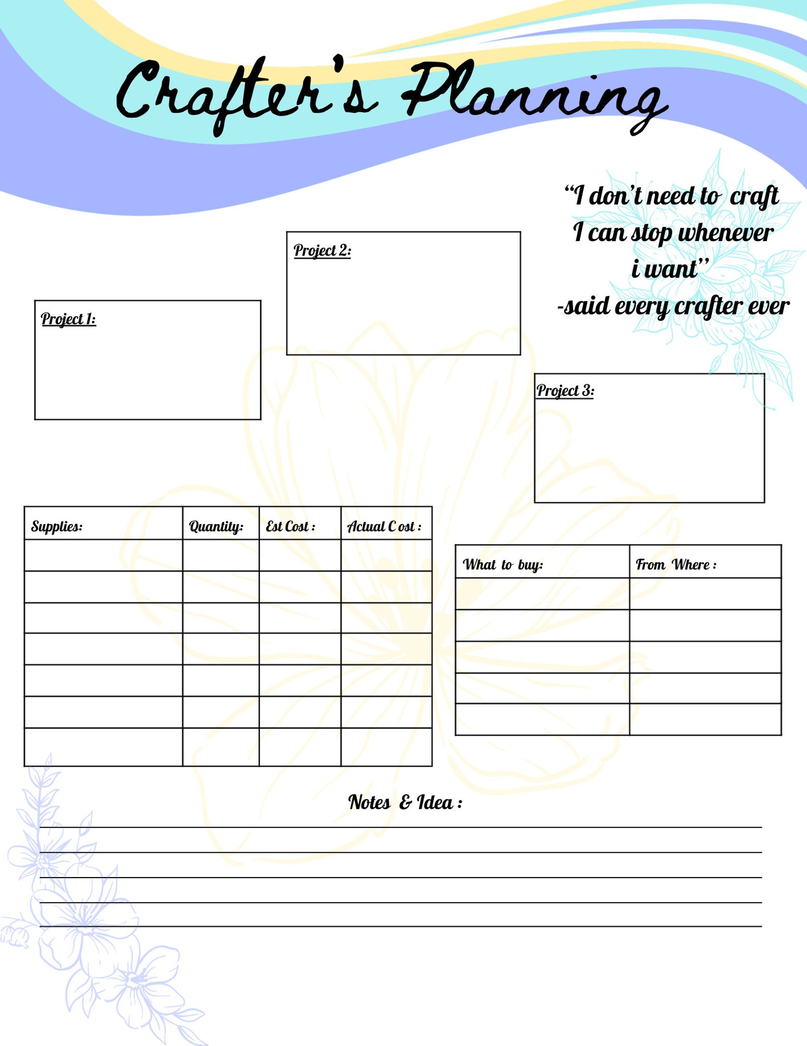 Craft Planning Worksheet - Etsy
