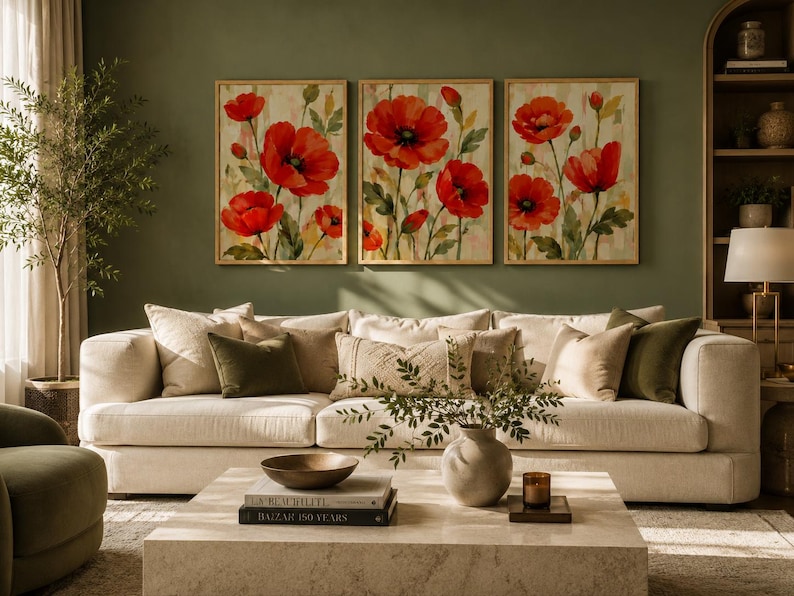 Red Poppy Botanical Prints, August Birth Flower, Vintage Painterly Wall ...
