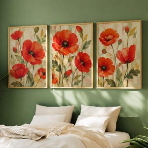 Red Poppy Botanical Prints, August Birth Flower, Vintage Painterly Wall ...