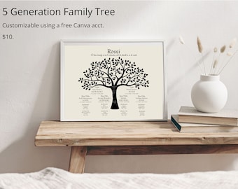 Modern Five Generation Family Tree - Etsy