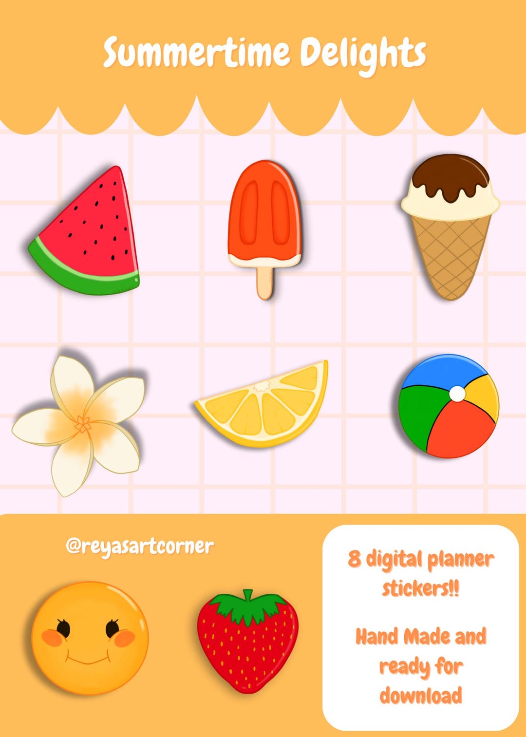 Cute Summer Digital Sticker Pack – Kawaii Digital Stickers, Pngs for ...