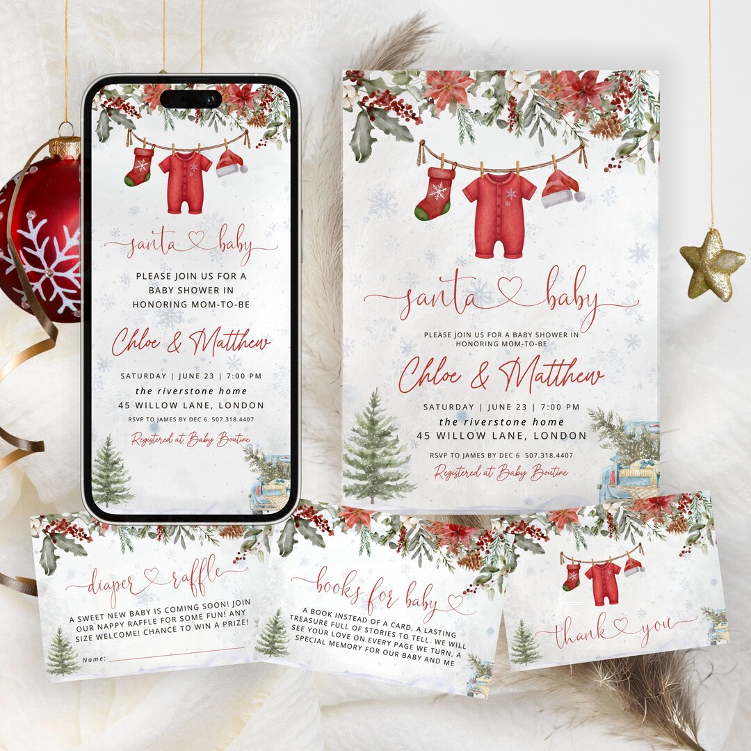 Editable Santa Baby Shower Invitation Set. Santa Baby Clothes Invite ...