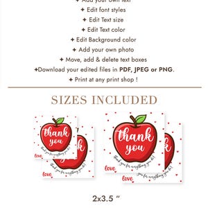Instant Download Apple Thank You Teacher Gift Tag Printable, Apple ...