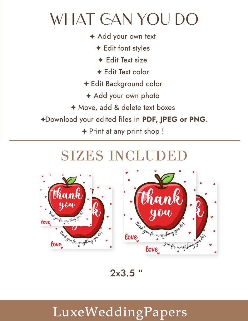 Apple Thank You Teacher Gift Tag Printable (digital Download) - Etsy