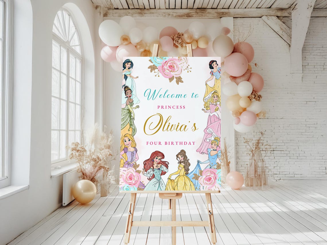 Princess Birthday Welcome Sign: Editable Party Decor Template (instant ...