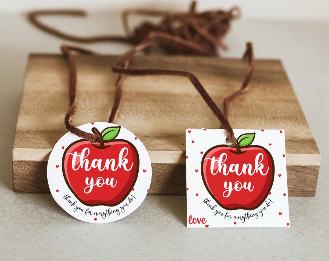 Instant Download Apple Thank You Teacher Gift Tag Printable, Apple ...