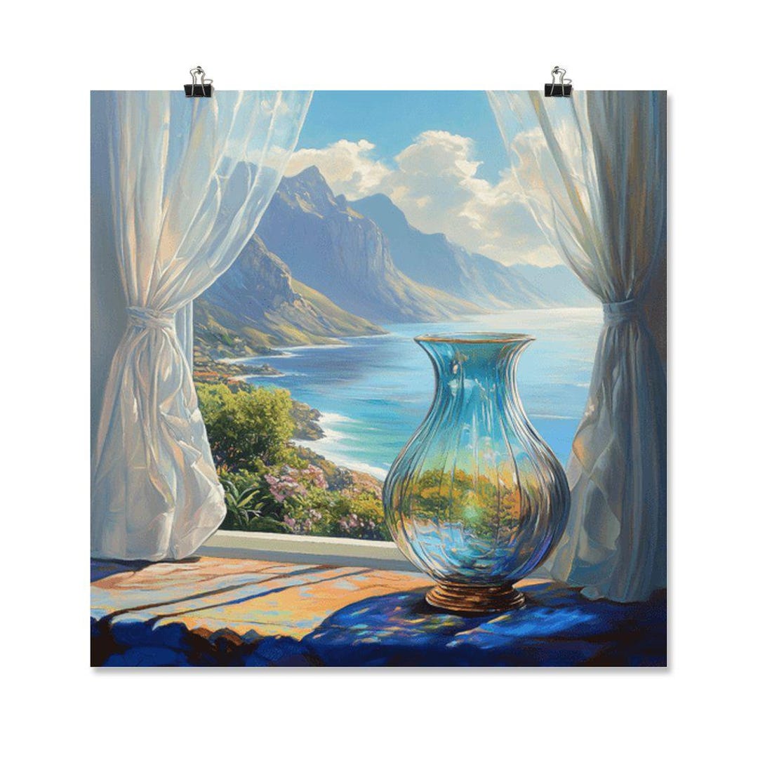 Coastal View Through Glass Vase Serene Ocean Landscape Art Print - Etsy