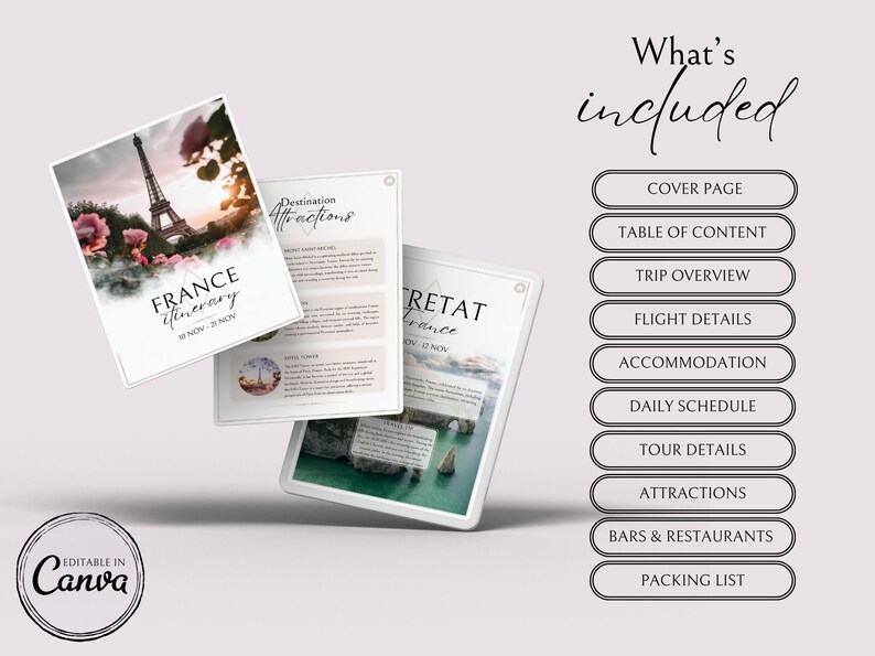 Travel Itinerary Template, Travel Planner, Travel Guide, Printable ...