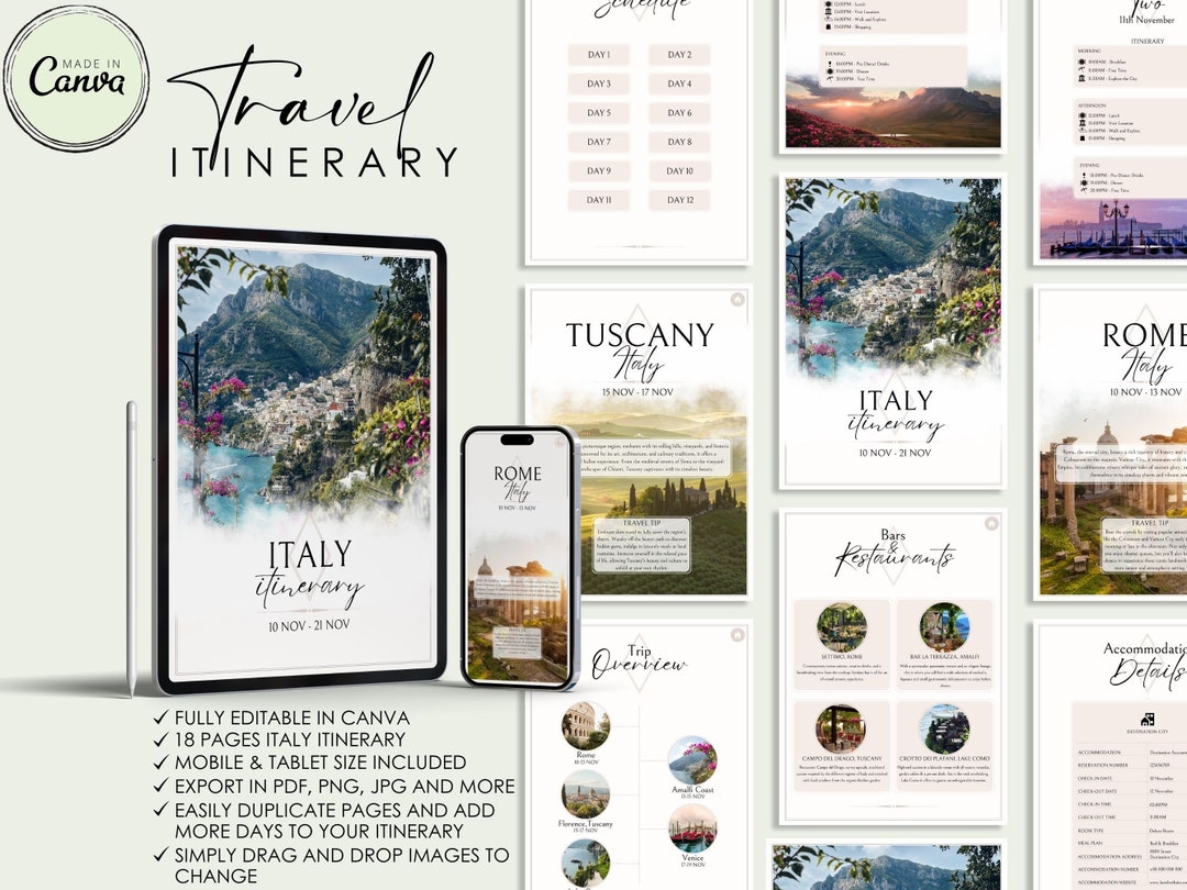 Travel Itinerary Template, Travel Planner, Travel Guide, Printable ...