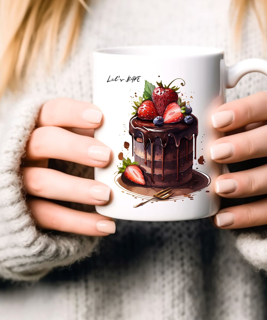 Let's Bake Ceramic Mug 11oz With Chocolate Cake Printing. Cute and ...