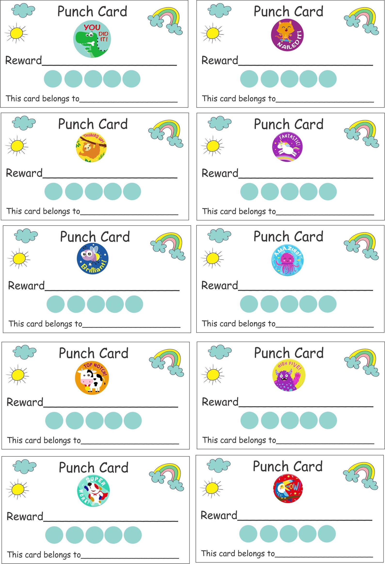 Printable Reward Punch Cards for Kids – Positive Behavior Incentive ...