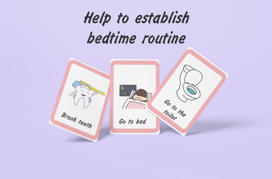 Bedtime Routine Cards for Kids - Printable Visual Schedule Flashcards ...