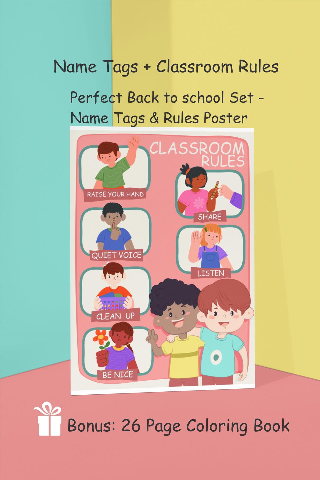 Classroom Rules Posters & Name Tags – Back to School Teacher Printables ...