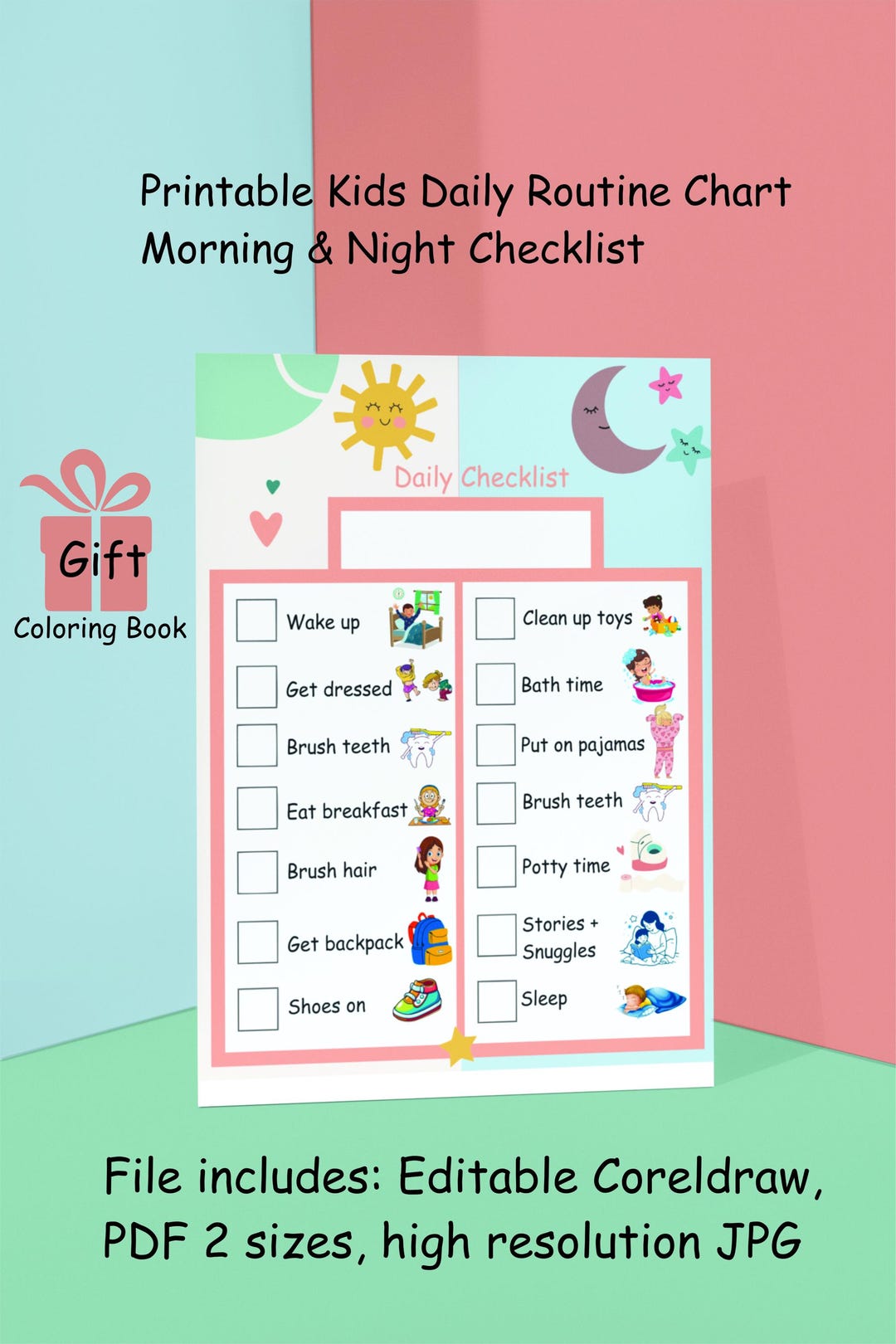 Editable Morning & Night Routine Chart for Kids | Toddler Visual ...