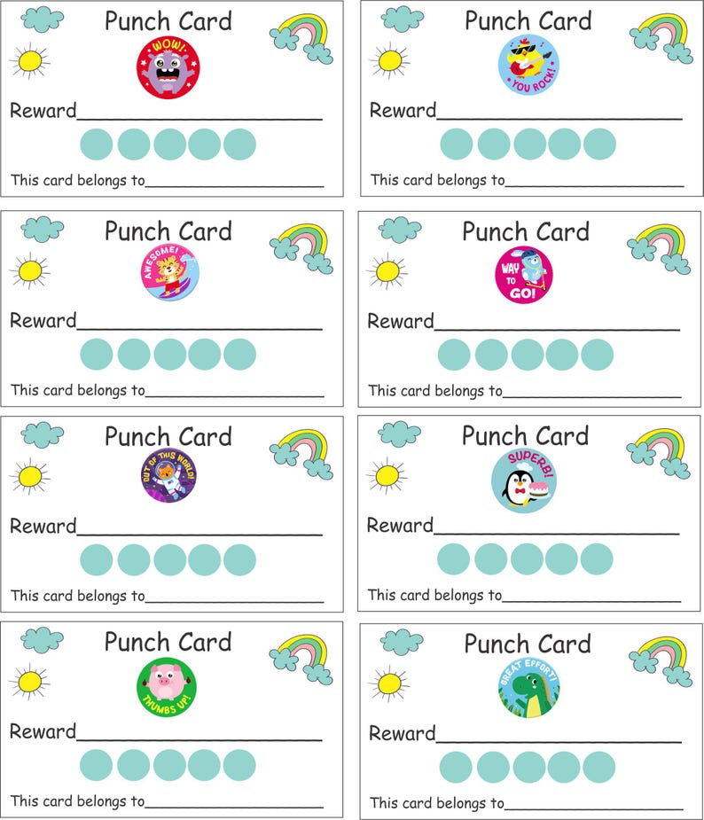 Printable Reward Punch Cards for Kids – Positive Behavior Incentive ...