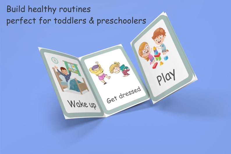 Toddler Routine Cards for Boys - Blue Visual Schedule Flashcards ...