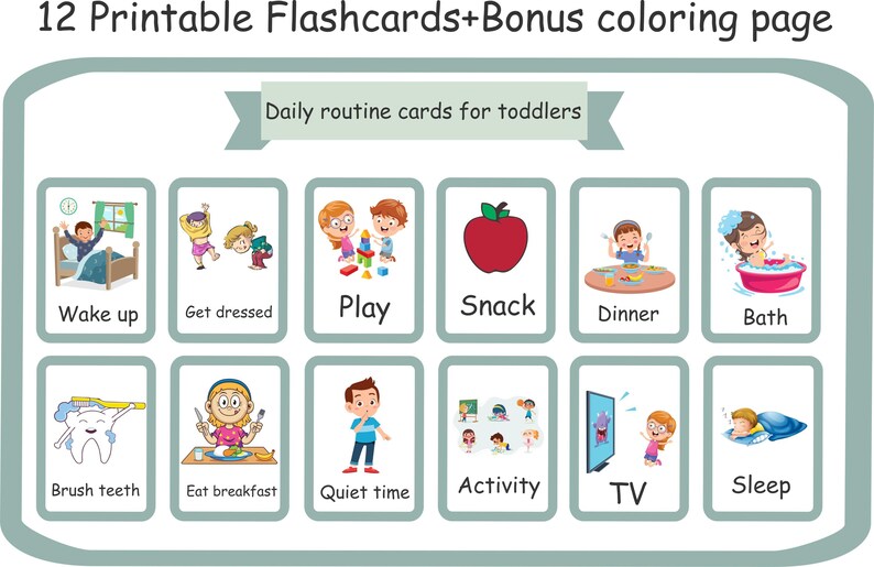 Toddler Routine Cards for Boys - Blue Visual Schedule Flashcards ...