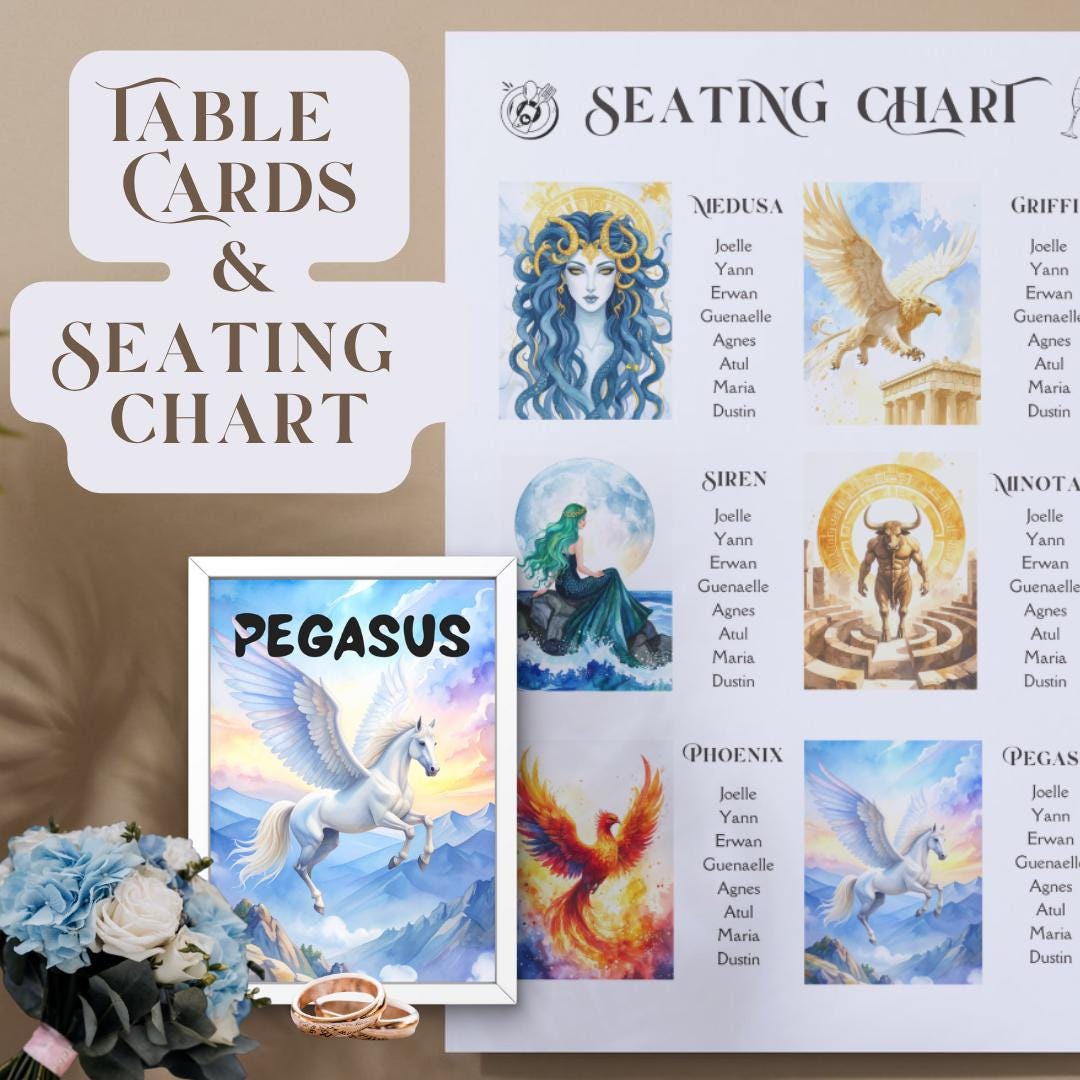 Watercolor Mythical Creatures Wedding Seating Chart & Table Cards ...