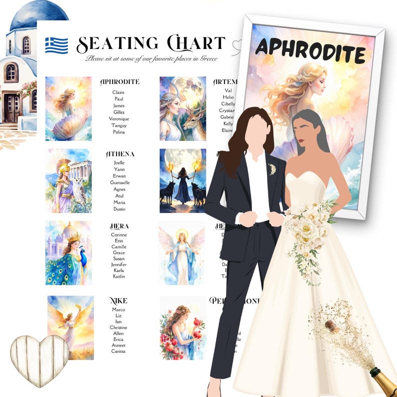 Greek Goddess Wedding Seating Chart & Table Cards – Watercolor ...