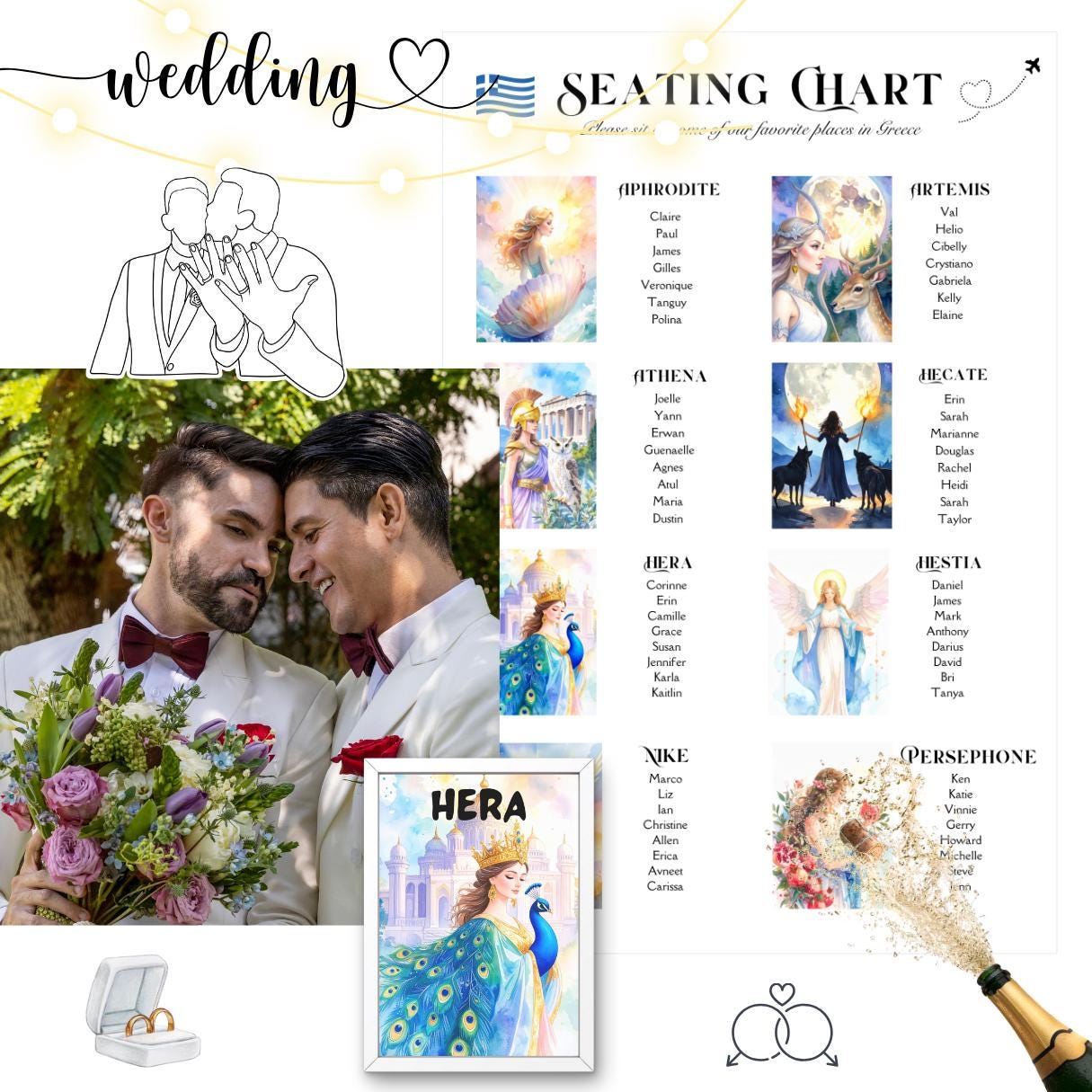 Greek Goddess Wedding Seating Chart & Table Cards – Watercolor ...
