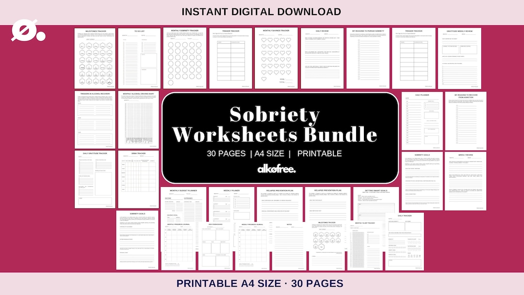 Printable Minimalistic Sobriety Worksheets Bundle Planners Trackers ...