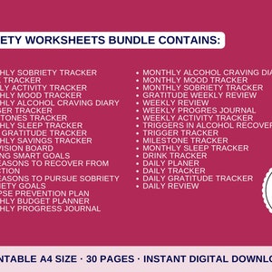 Printable Minimalistic Sobriety Worksheets Bundle Planners Trackers ...