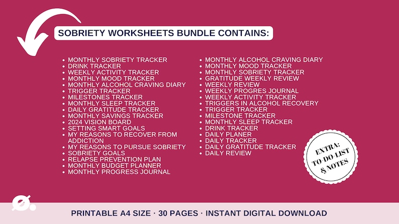 Printable Minimalistic Sobriety Worksheets Bundle Planners Trackers ...