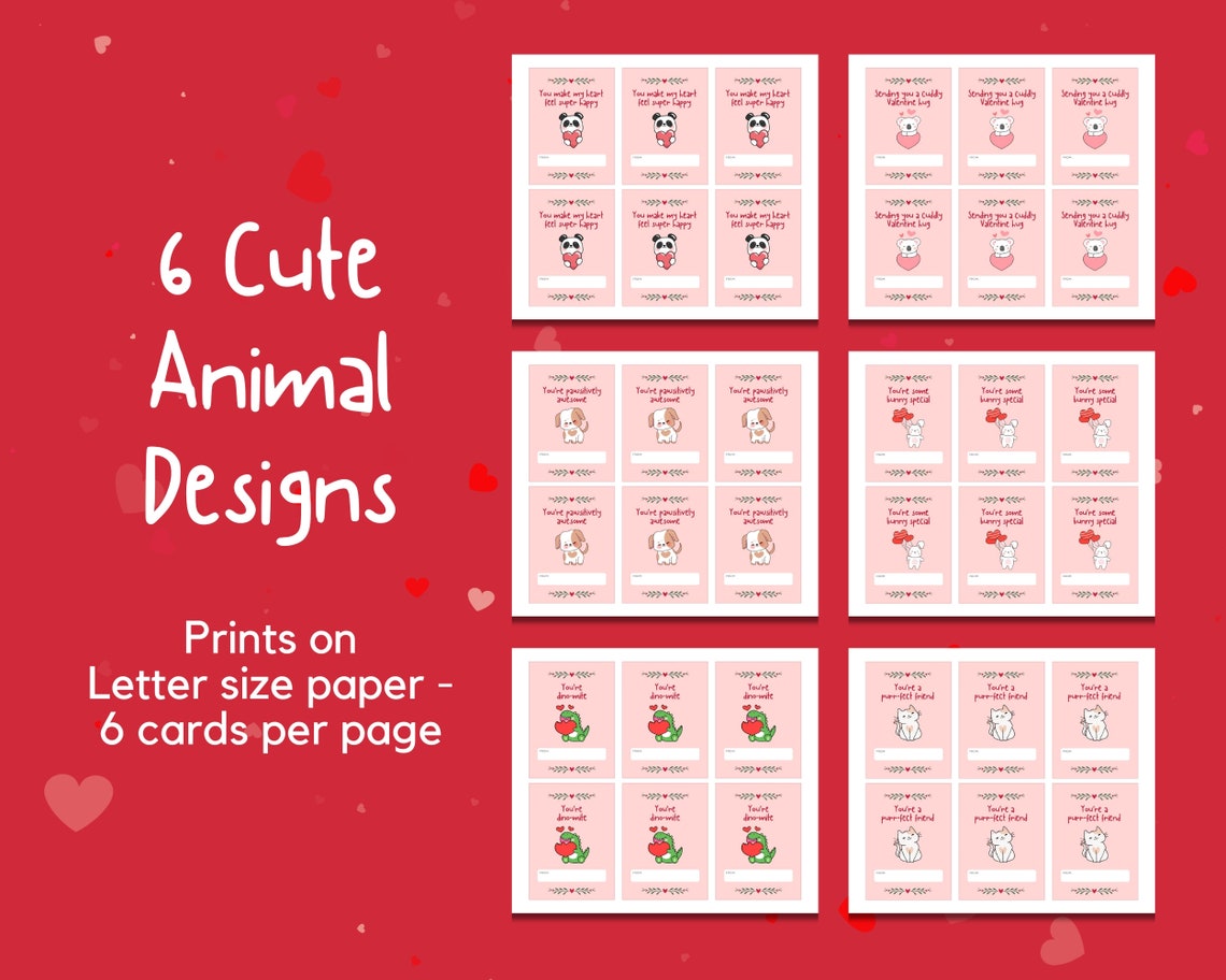Printable Animal-themed Valentines Cards for Children, Cute Valentine's ...