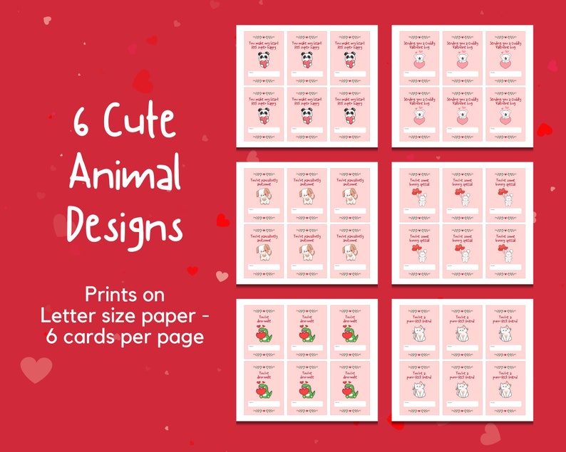 Printable Animal-themed Valentines Cards for Children, Cute Valentine's ...